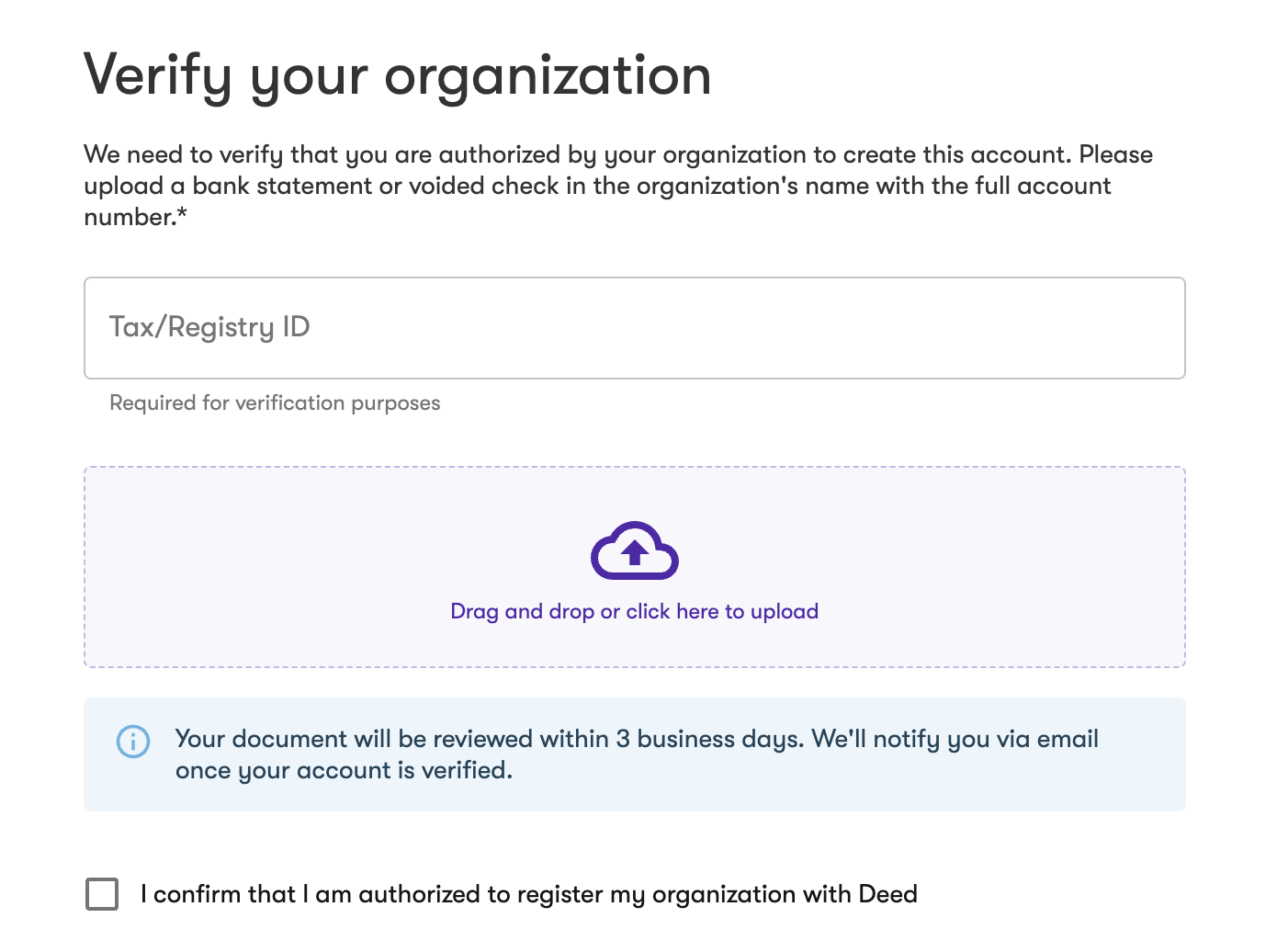 Organizations outside of the United States Onboarding – Deed Help Center